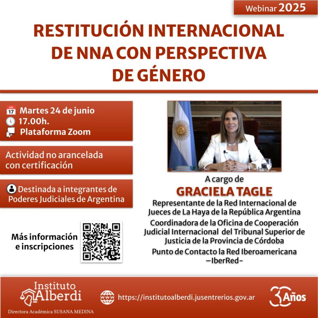 Webinar RESTITUCIÓN INTERNACIONAL DE NNA CON PERSPECTIVA DE GÉNERO – Instituto Alberdi